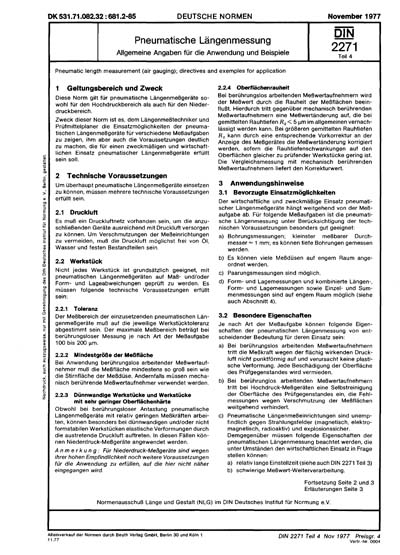 DIN 2271-4:1977 DE - Pneumatische Längenmessung; Allgemeine Angaben für ...