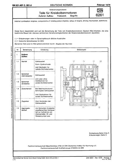 DIN 6261:1976 DE - Verbrennungsmotoren; Teile für Kreiskolbenmotoren ...