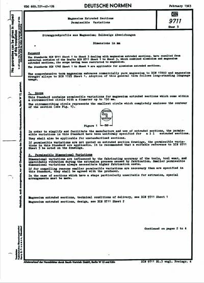 DIN 9711-3:1963 - Magnesium Extruded Sections; Permissible Variations
