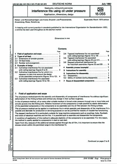 DIN 15055:1982 - Steelworks, rolling mills and cranes; interference ...