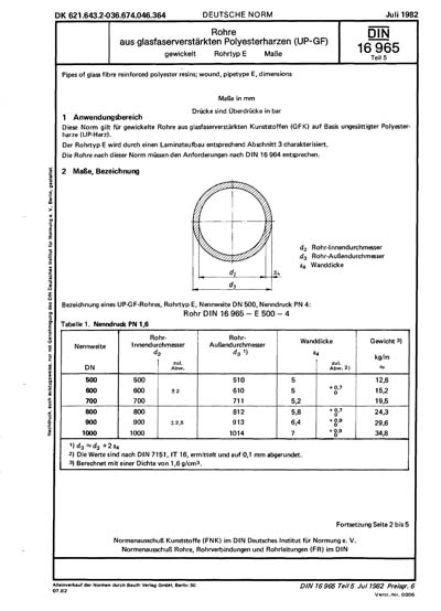 DIN 16965-5:1982 DE - Rohre aus glasfaserverstärkten Polyesterharzen ...