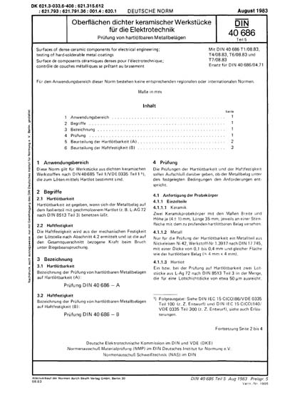DIN 40686-5:1983 DE - Oberflächen dichter keramischer Werkstücke für ...