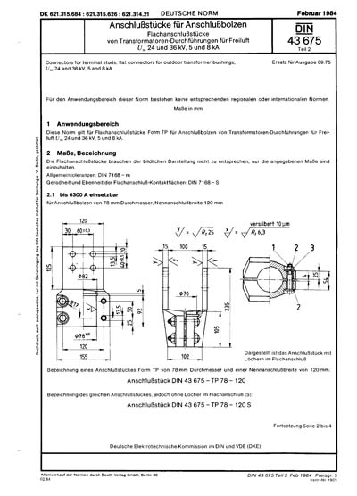 DIN 43675-2:1984 DE - Anschlußstücke für Anschlußbolzen ...