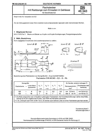 DIN 46343-4:1981 DE - Flachstecker mit Rastzunge zum Einrasten in ...