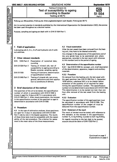 DIN 51554-3:1978 - Testing of mineral oils; Test of susceptibility to ...