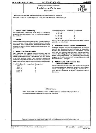 DIN 53345-1:1978 DE - Prüfung von Lederfettungsmitteln; Analytische ...
