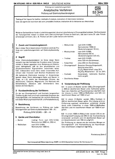 DIN 53345-8:1984 DE - Prüfung von Lederfettungsmitteln; Analytische ...