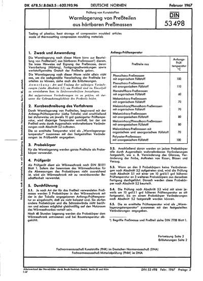 DIN 53498:1967 DE - Prüfung von Kunststoffen; Warmlagerung von ...