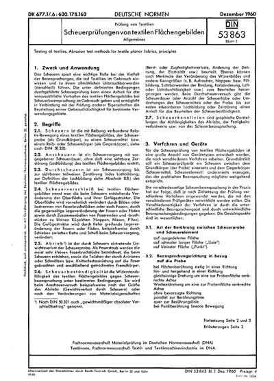 DIN 53863-1:1960 DE - Prüfung von Textilien; Scheuerprüfungen von ...