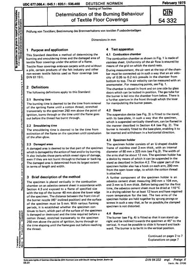 DIN 54332:1975 - Testing of Textiles; Determination of the Burning ...