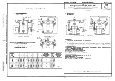 DIN 87151-1:1954 DE - Filter; Grauguß-Grobfilter, NW 40 bis 200 ...