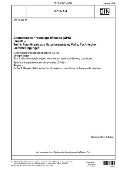 DIN 874-3:2008 DE - Geometrische Produktspezifikation (GPS) - Lineale ...