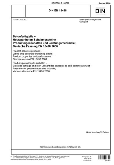 DIN EN 15498:2008 DE - Betonfertigteile - Holzspanbeton-Schalungssteine ...
