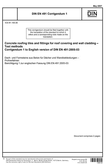 DIN EN 491 Berichtigung 1:2007 - Concrete roofing tiles and fittings ...