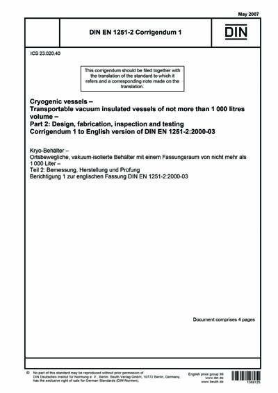 DIN EN 1251-2 Berichtigung 1:2007 - Cryogenic vessels - Transportable ...