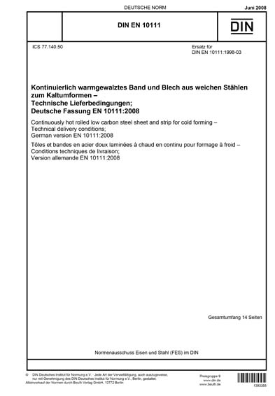 DIN EN 10111:2008 DE - Kontinuierlich warmgewalztes Band und Blech aus ...