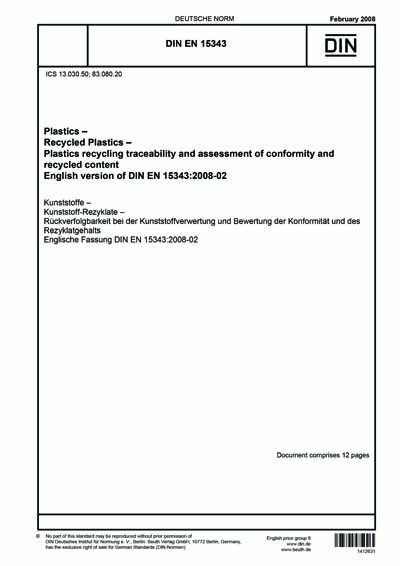 DIN EN 15343:2008 - Plastics - Recycled Plastics - Plastics recycling ...