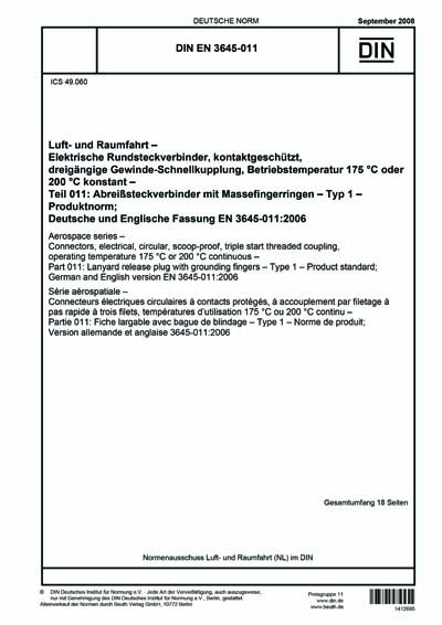 DIN EN 3645-011:2008 - Aerospace series - Connectors, electrical ...