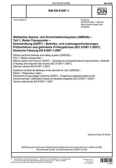DIN EN 61097-1:2008 DE - Weltweites Seenot- und Sicherheitsfunksystem ...