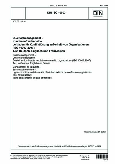 DIN ISO 10003 2008 DE Qualit tsmanagement Kundenzufriedenheit 