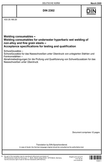 DIN 2302:2005 - Welding consumables - Welding consumables for ...