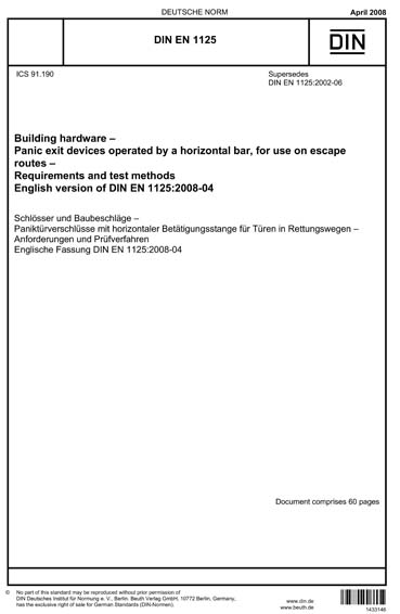 DIN EN 1125:2008 - Building hardware - Panic exit devices operated by a ...