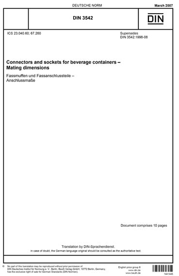 DIN 3542:2007 - Connectors and sockets for beverage containers - Mating ...