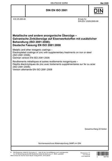 DIN EN ISO 2081:2009 DE - Metallische und andere anorganische Überzüge ...