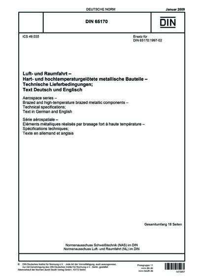 DIN 65170:2009 - Aerospace series - Brazed and high-temperature brazed ...