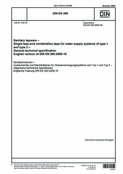 DIN EN 200:2008 - Sanitary tapware - Single taps and combination taps ...