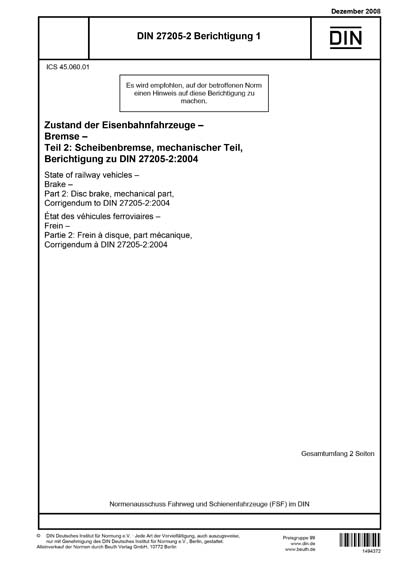 DIN 27205-2 Berichtigung 1:2008 DE - Zustand der Eisenbahnfahrzeuge ...