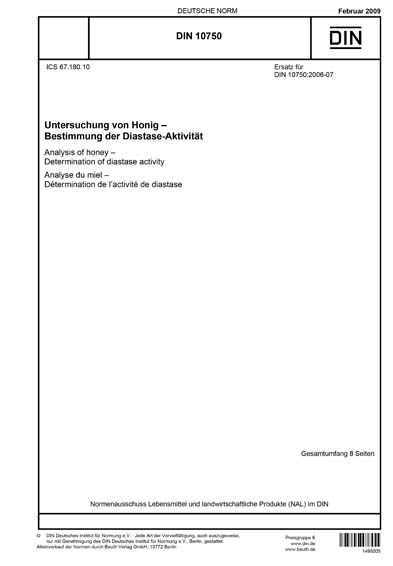 DIN 10750:2009 DE - Untersuchung von Honig - Bestimmung der Diastase ...