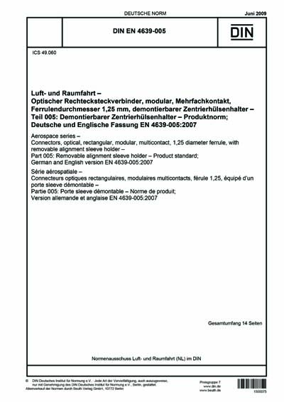 DIN EN 4639-005:2009 - Aerospace series - Connectors, optical ...