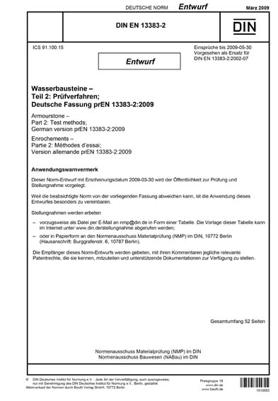 DIN EN 13383-2:2009 DE - Wasserbausteine - Teil 2: Prüfverfahren ...