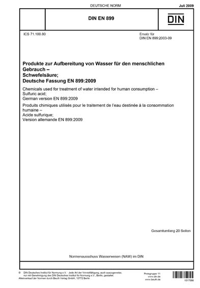DIN EN 899:2009 DE - Produkte zur Aufbereitung von Wasser für den ...