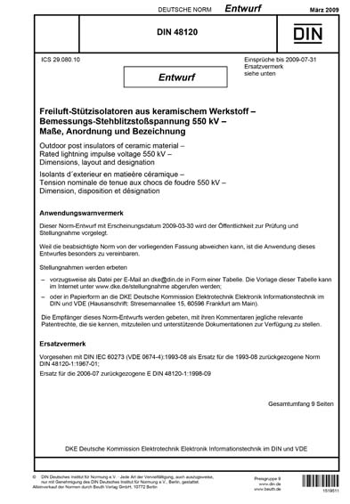 DIN 48120:2009 DE - Freiluft-Stützisolatoren aus keramischem Werkstoff ...