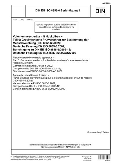 DIN EN ISO 8655-6 Berichtigung 1:2009 DE - Volumenmessgeräte mit ...