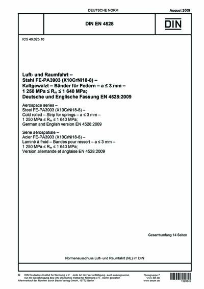 DIN EN 4528:2009 - Aerospace series - Steel FE-PA3903 (X10CrNi18-8 ...