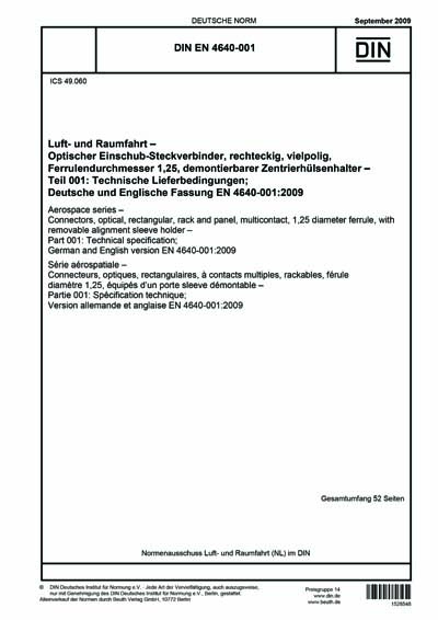 DIN EN 4640-001:2009 - Aerospace series - Connectors, optical ...