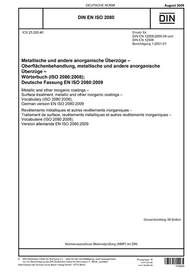 DIN EN ISO 2080:2009 DE - Metallische und andere anorganische Überzüge ...