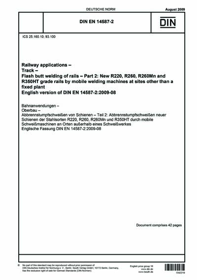 DIN EN 14587-2:2009 - Railway applications - Track - Flash butt welding ...