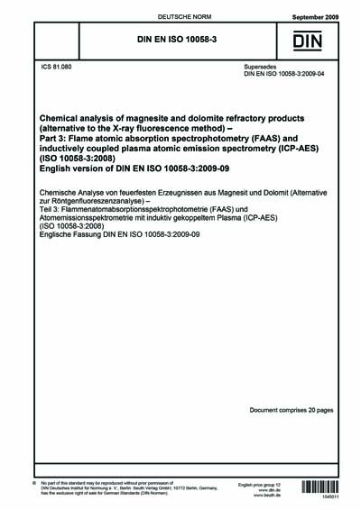 DIN EN ISO 10058-3:2009 - Chemical analysis of magnesite and dolomite ...