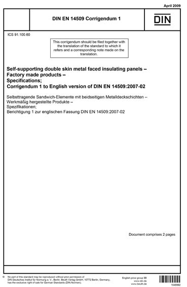 DIN EN 14509 Berichtigung 1:2009 - Self-supporting double skin metal ...