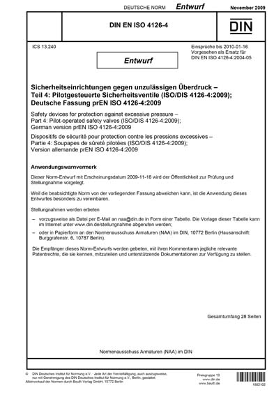 DIN EN ISO 4126-4:2009 DE - Sicherheitseinrichtungen gegen unzulässigen ...