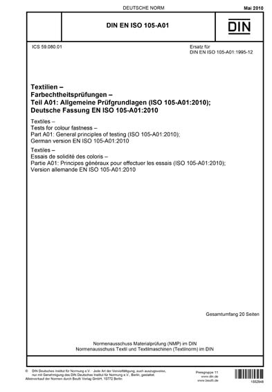 DIN EN ISO 105-A01:2010 DE - Textilien - Farbechtheitsprüfungen - Teil ...