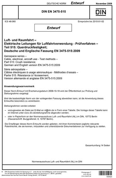 DIN EN 3475-515:2009 - Aerospace series - Cable, electrical, aircraft ...