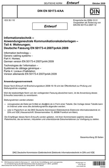DIN EN 50173-4/AA:2009 - Information technology - Generic cabling ...