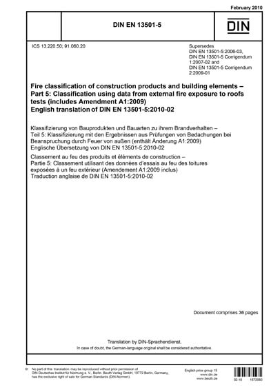 DIN EN 13501-5:2010 - Fire classification of construction products and ...