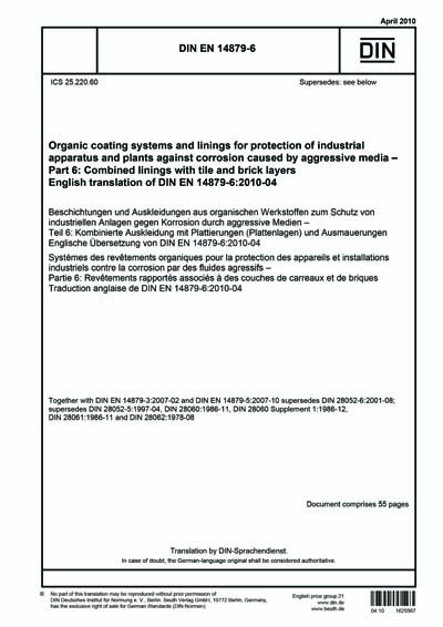 DIN EN 14879-6:2010 - Organic coating systems and linings for ...