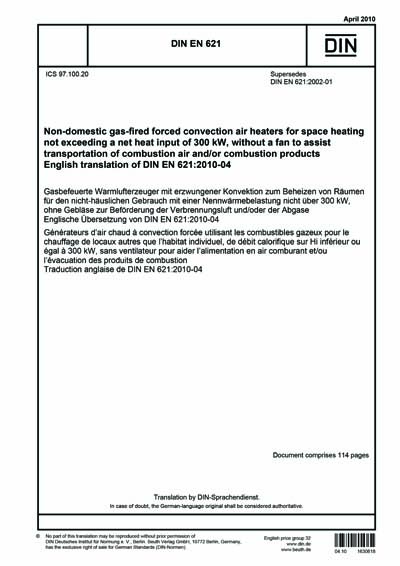 DIN EN 621:2010 - Non-domestic gas-fired forced convection air heaters ...